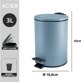 Spirella ADELAR pedálový odpadkový koš 3 L matná mlhově modrá / ocel