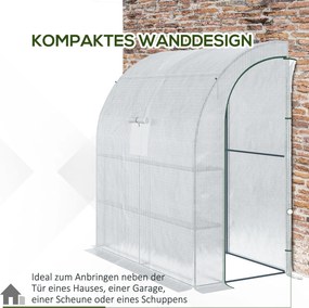 Outsunny fóliový skleník na rajčata 200x100x215cm s oknem ze síťoviny a rolovacími dveřmi UV ochrana v bílé barvě pro rostliny a zahradu