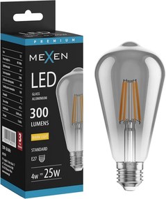 Mexen Vintis, LED filamentová žárovka E27, ST64, 4 W, teplá bílá 2200K, kouřová, L152-E27-0422-70