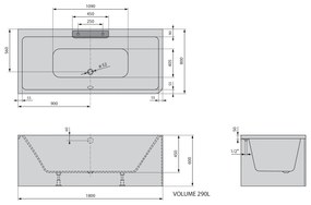 Polysan Cascata L Monolith obdélníková vana 180 x 80 cm levá kaskáda černá akrylát bílá 73836ML.102