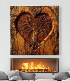 Obraz na plátně - Strom života Srdce tep, dřevo styl FeelHappy.cz Velikost obrazu: 140 x 140 cm