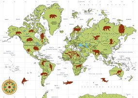 Tapeta mapa se zvířaty - 225x150 cm