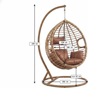 Hnědé závěsné křeslo BORNEO se stojanem