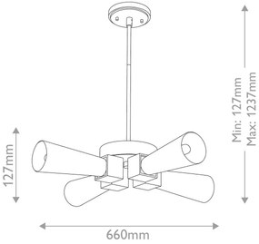 Elstead KRISTY-4P-DG-OPAL - Lustr na tyči KRISTY 4xE27/40W/230V měděná