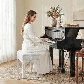 HOMCOM Pianová stolička sedák s integrovaným úložným prostorem výškově nastavitelný dřevěný sedák Hevea s umělým potahem bílá