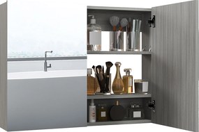 HOMCOM nástěnná zrcadlová skříňka do koupelny, 80×15×60 cm, dvoukřídlé dveře s nastavitelnými policemi, šedá | Aosom