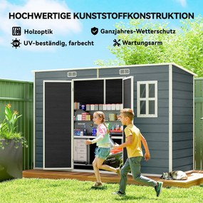 Outsunny zahradní domek 3,2 m² (303 × 123 × 197 cm) – plastový skladovací domek s okny, dvoukřídlými dveřmi, uzamykatelným větráním a podlahou ve vzh…