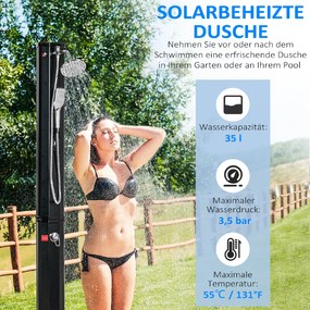 Outsunny Solární sprcha 35L Horká voda Camping Pool Shower Tap Rain Shower Head Black 17,5x14,5x216cm | Aosom