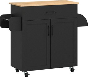 HOMCOM kuchyňský vozík s velkým úložným prostorem, zásuvkou, skříňkou se 2 dveřmi a výškově nastavitelnou policí 105 x 36 x 85 cm, černý