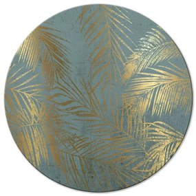 Kulatý obraz Zlatá palma - listy rostlin na modrém pozadí varianta 1