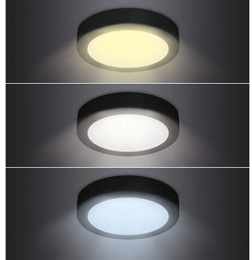 Solight LED mini panel CCT, přisazený, 24W, 1800lm, 3000K, 4000K, 6000K, kulatý, černá barva