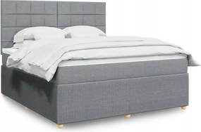 Box Spring Postel S Matrací Textil Světle Šedá Blok se čtverci 180 x 200