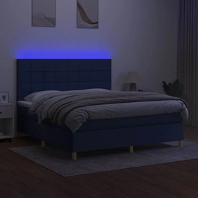 Box spring postel s matrací a LED modrá 180x200 cm textil 3135459