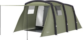 Outsunny nafukovací rodinný tunelový stan pro 3–6 osob — glamping stan s předsíňkou, síťovými okny, přepravní taškou, ochrana UPF50+, voděodolný, oliv