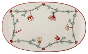 Bloomingville Servírovací talíř Yule Nature Oval 38,5 cm, červená barva, keramika