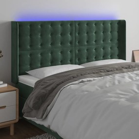 Čelo postele s LED tmavě zelené 203 x 16 x 118/128 cm samet 3124551