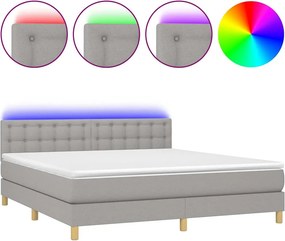 Box spring postel s matrací a LED světle šedá 180x200 cm textil 3134053