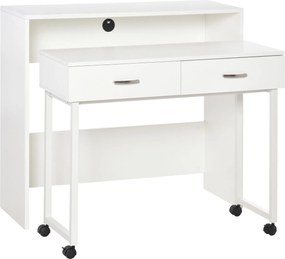 HOMCOM Sada 2 Stohovatelných Psacích Stolů na Kolečkách se 2 Zásuvkami pro Kancelář 100x36x88 cm Bílá | Aosom