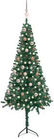 Rohový umělý vánoční stromek LED a sada růžových koulí - zelený | 180 cm PVC