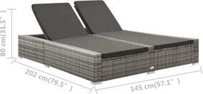 Dvojité opalovací lehátko polyratanové šedé 312155