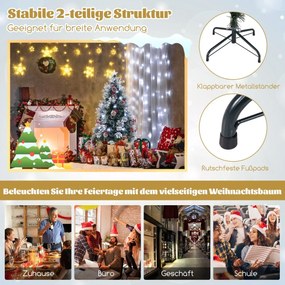 Costway Umělý vánoční stromek 150 cm se světly, sněhem a hvězdami, zelená a bílá