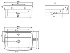 Aqualine, DURU keramické umyvadlo 50x40 cm, bílá, TU0350