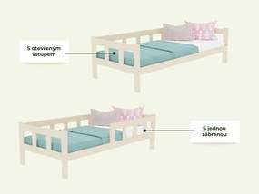 Benlemi Dřevěná jednolůžková postel FENCE 4v1 se zábranou Zvolte barvu: Nelakovaná, Zvolte rozměr: 80x160 cm, Zvolte zábranu: S otevřeným vstupem