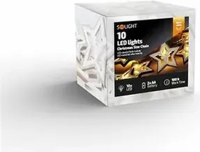 Solight 1V271 LED vánoční řetěz hvězdy dřevo / 10x LED / 2x AA / 1.5m