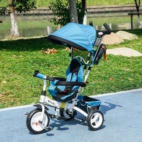 HOMCOM 6v1 Tříkolka s Plochým Řídítkem, Dětská Tříkolka s Odnímatelnou Slunečníků, Balance Bike s 5-bodovým Bezpečnostním Pásem, Košíkem, Držákem na …