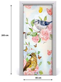 Samolepící fototapeta na dveře Ptáci motýli růže 85x205 cm