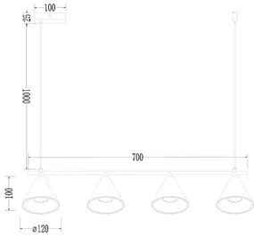 Lustr na lanku CONE 4xGU10/10W/230V zlatá/černá
