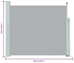 vidaXL Zatahovací boční markýza/zástěna na terasu 100 x 300 cm šedá