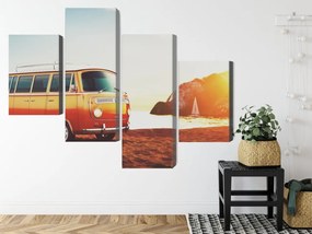 Vícedílný obraz Retro Auto Na Pláži Nedostatek Nedostatek Plátno Canvas 80x50