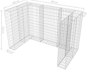 vidaXL Marketos Gabionová zástěna pro 2 popelnice ocelová 180 x 100 x 120 cm