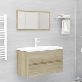 3dílný set koupelnového nábytku - s baterií a zrcadlem 80 cm - dřevotříska | dub sonoma
