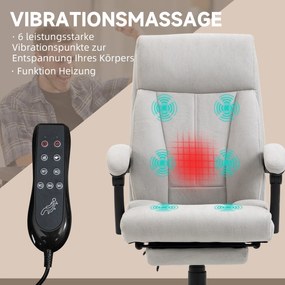 Kancelářská židle Vinsetto s masážní funkcí, ergonomická manažerská židle s výškově nastavitelnou opěrkou nohou, světle šedá pro kancelář a domácí ka…