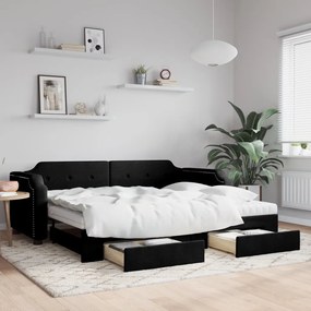 Válenda s přistýlkou a zásuvkami černá 80 x 200 cm textil 3197685