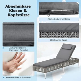Costway Ratanové opalovací lehátko zahradní lehátko s polštářem a opěrkou hlavy