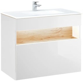 MAXIVA Závěsná skříňka s umyvadlem - BAHAMA 821 white, šířka 80 cm, bílá/lesklá bílá/dub votan