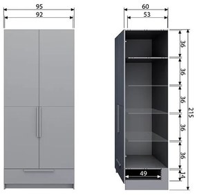 Dvoudveřová skříň pure betonová šedá 215 x 95 MUZZA