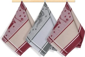 Bellatex Kuchyňské utěrky sada 3 kusů 50x70 cm Káva Červená,Šedá