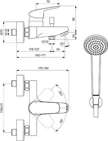 Ideal Standard CeraFlex - Vanová baterie s příslušenstvím | chrom
