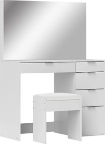 HOMCOM Set toaletního stolku s zrcadlem a 5 zásuvkami 97,2x44,5x136,5 cm a polstrovaným make-upovým stoličkem 40x24x46 cm, bílý | Aosom