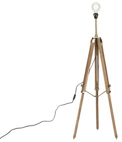 Venkovská stojací lampa stativ dřevo se starožitnou mosazí - Cortin