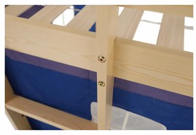 Postel ALZENA s PC stolem, 90x200 cm, borovicové dřevo, látka modrá