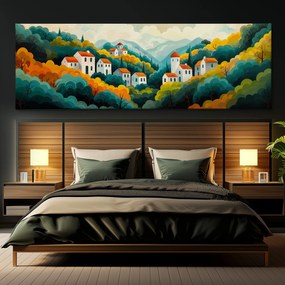 Obraz na plátně - Lesní údolí s vískou Alambra FeelHappy.cz Velikost obrazu: 210 x 70 cm