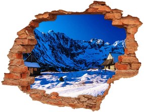 Wallmuralia Díra 3D ve zdi nálepka Domy v Tatrách 90x70 cm