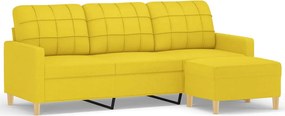 3místná pohovka s podnožkou světle žlutá 180 cm textil 3201006