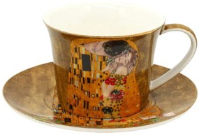 HOME ELEMENTS Porcelánový hrnek s podšálkem 250 ml,Klimt,Polibek zlatý