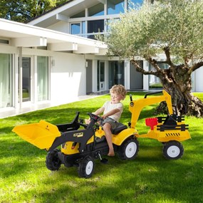 Costway 3 v 1 dětský buldozer bagr se 6 koly – 178 × 42 × 60 cm, žluť